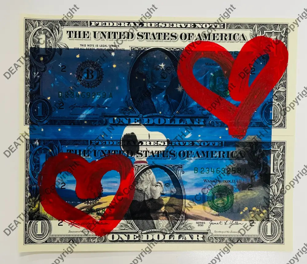 "Silly Sky" Double US Dollar Hand Written (Edition of one) 2024 – DEATH